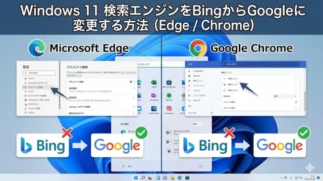 Windows 11の検索エンジンをBingからGoogleに変更する方法（Edge / Chrome）