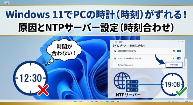 Windows 11でPCの時計（時刻）がずれる！原因とNTPサーバー設定（時刻合わせ）